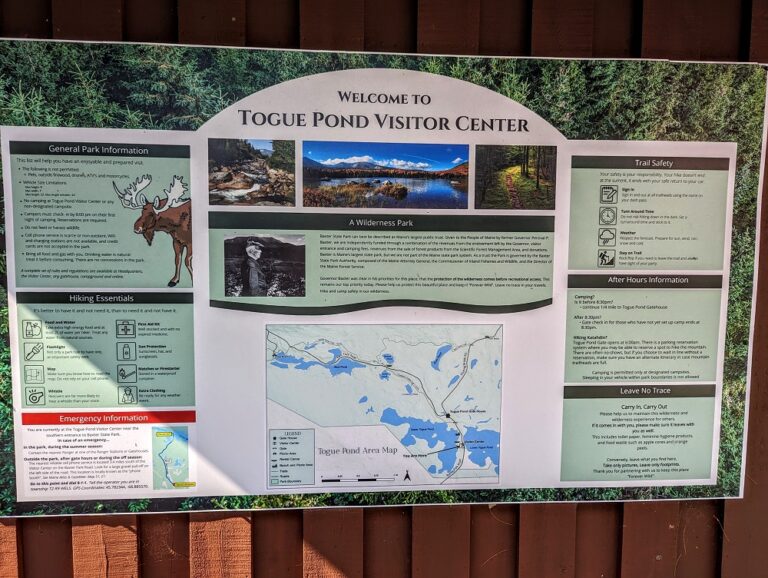 Togue Pond Visitor Center information board - No Home Just Roam